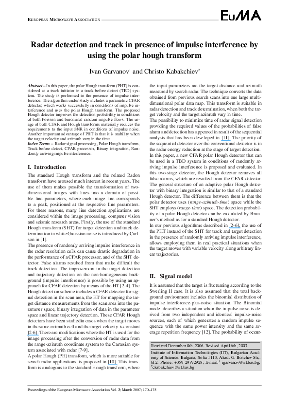 (PDF) Radar detection and track in presence of impulse interference by using the polar hough ...
