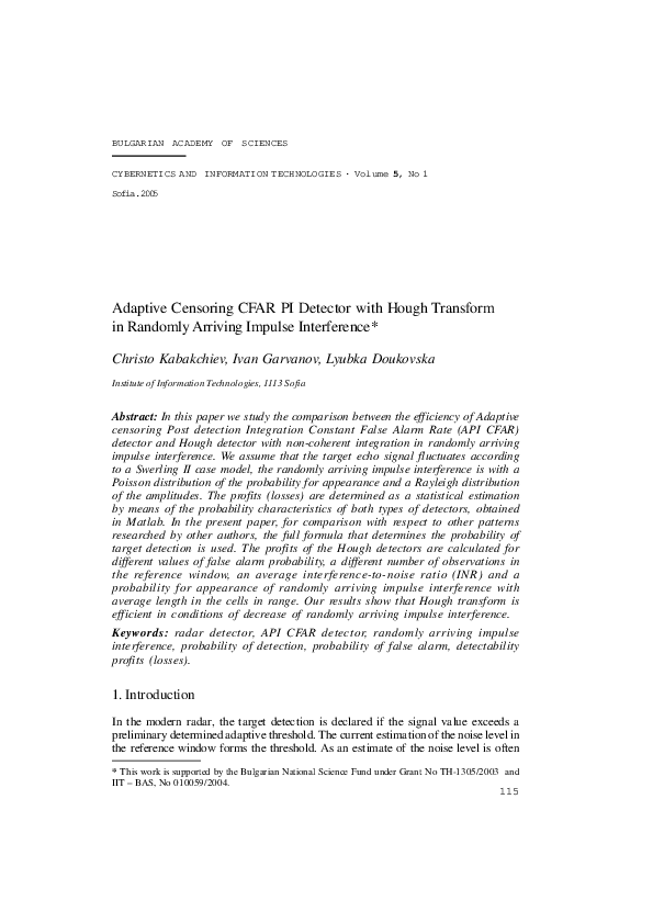 (PDF) Adaptive Censoring CFAR PI Detector with Hough Transform in Randomly Arriving Impulse ...