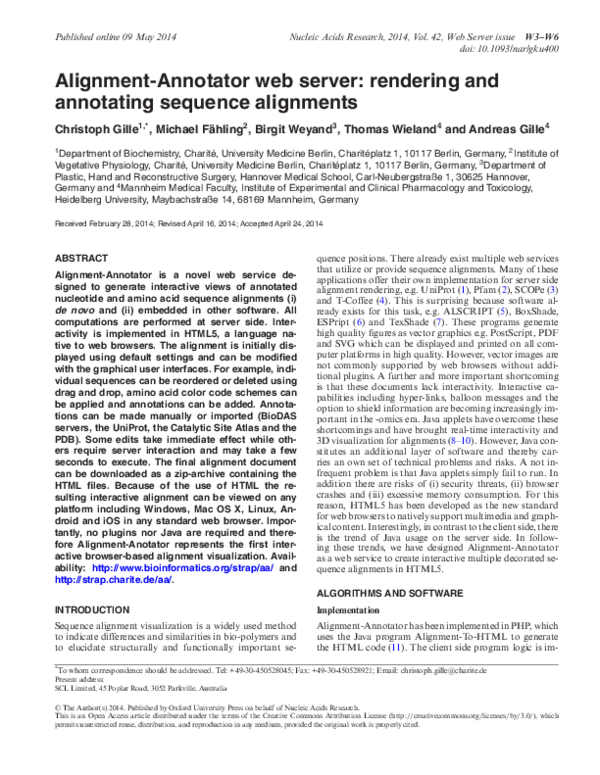 (PDF) Alignment-Annotator web server: rendering and annotating sequence alignments