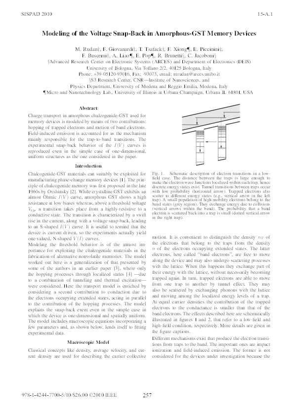 (PDF) Modeling of the voltage snap-back in amorphous-GST memory devices
