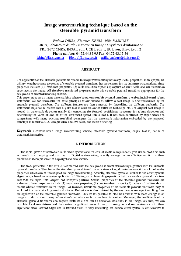 (PDF) Image watermarking technique based on the steerable pyramid transform