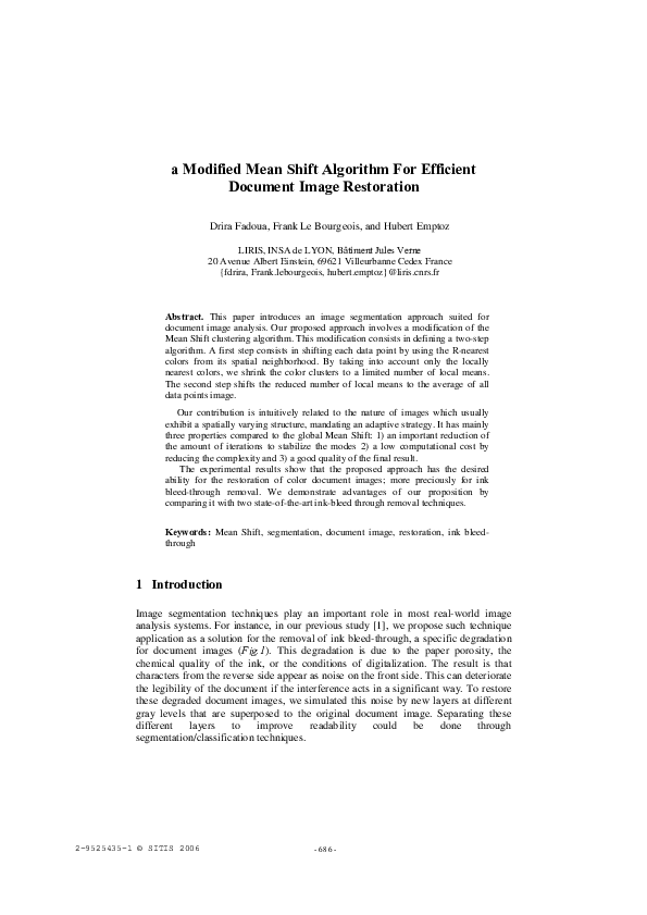 (PDF) A Modified Mean Shift Algorithm For Efficient Document Image Restoration