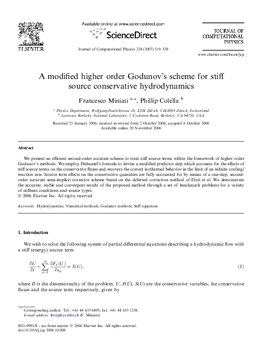 (PDF) A modified higher order Godunov’s scheme for stiff source conservative hydrodynamics