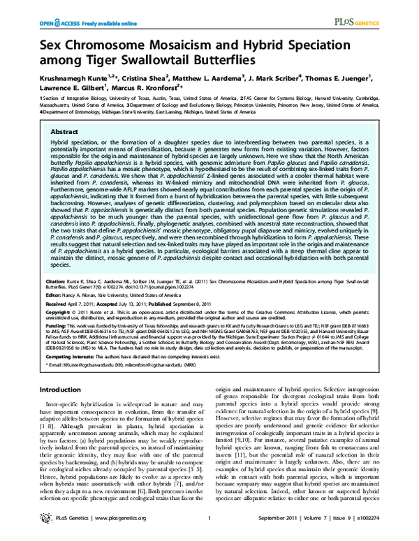 Pdf Sex Chromosome Mosaicism And Hybrid Speciation Among Tiger