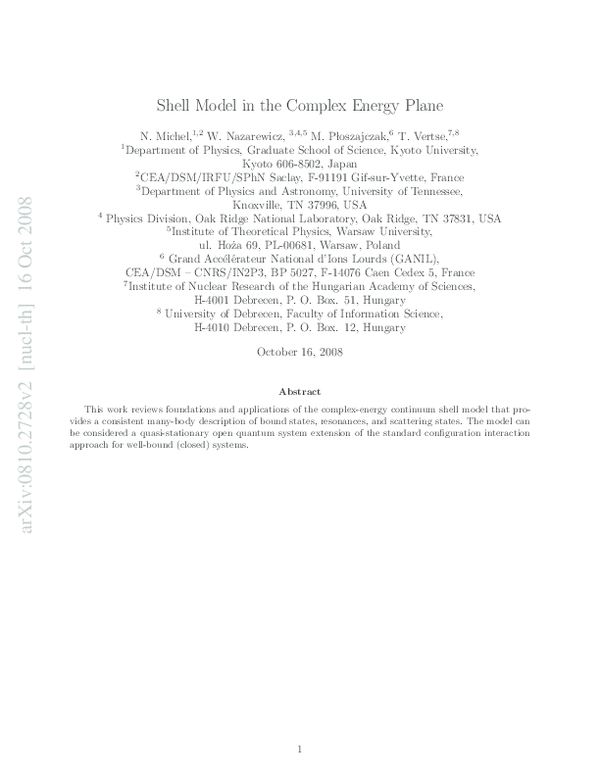 (PDF) Shell model in the complex energy plane