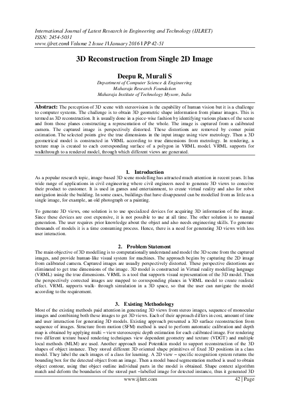 (PDF) 3D Reconstruction from Single 2D Image