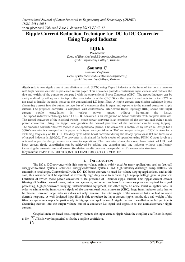 Pdf Ripple Current Reduction Technique For Dc To Dc Converter Using