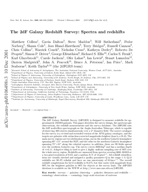 (PDF) The 2dF Galaxy Redshift Survey: spectra and redshifts