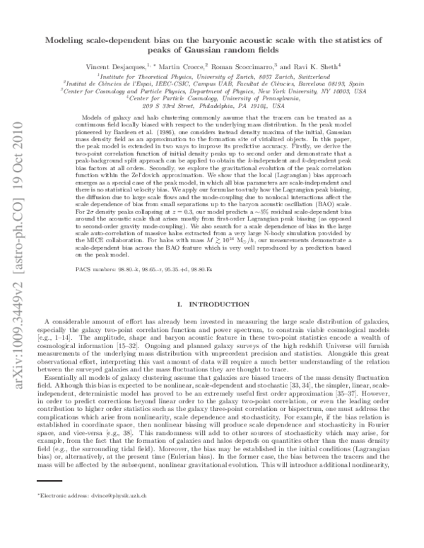 (PDF) Modeling scale-dependent bias on the baryonic acoustic scale with the statistics of peaks ...