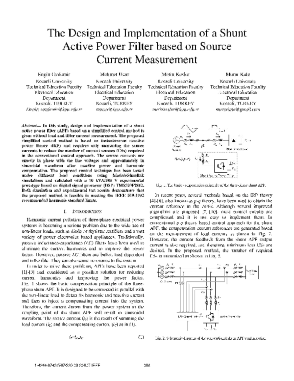 Pdf The Design And Implementation Of A Shunt Active Power Filter Based On Source Current