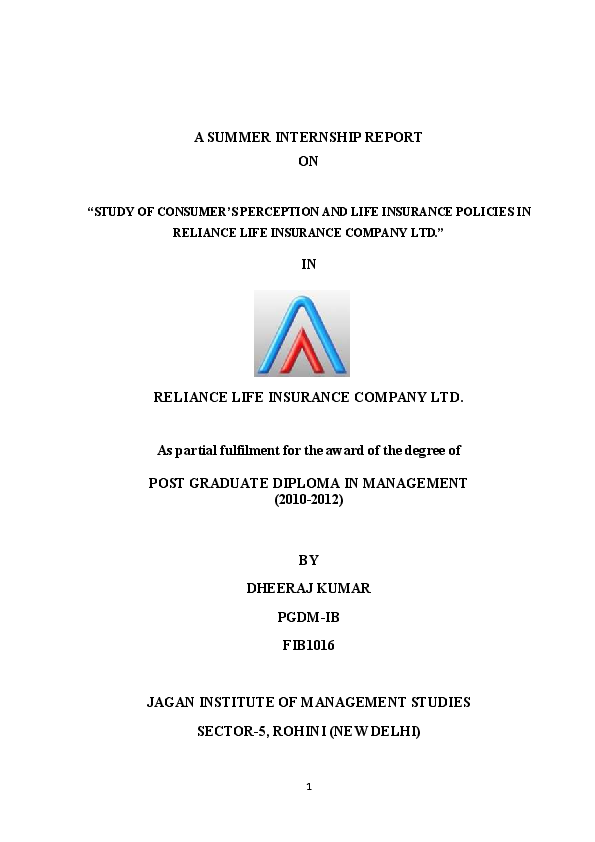 (PDF) A SUMMER INTERNSHIP REPORT ON " STUDY OF CONSUMER'S PERCEPTION ...