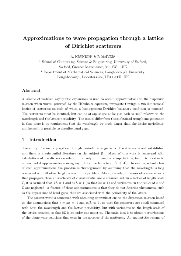 (PDF) Approximations to wave propagation through a lattice of Dirichlet scatterers