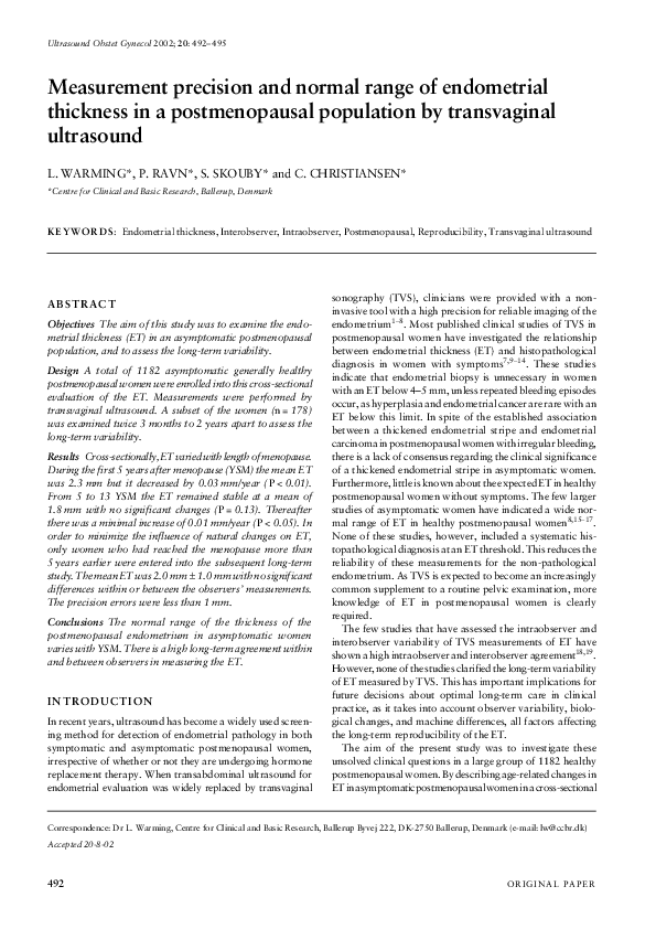(PDF) Measurement precision and normal range of endometrial thickness ...