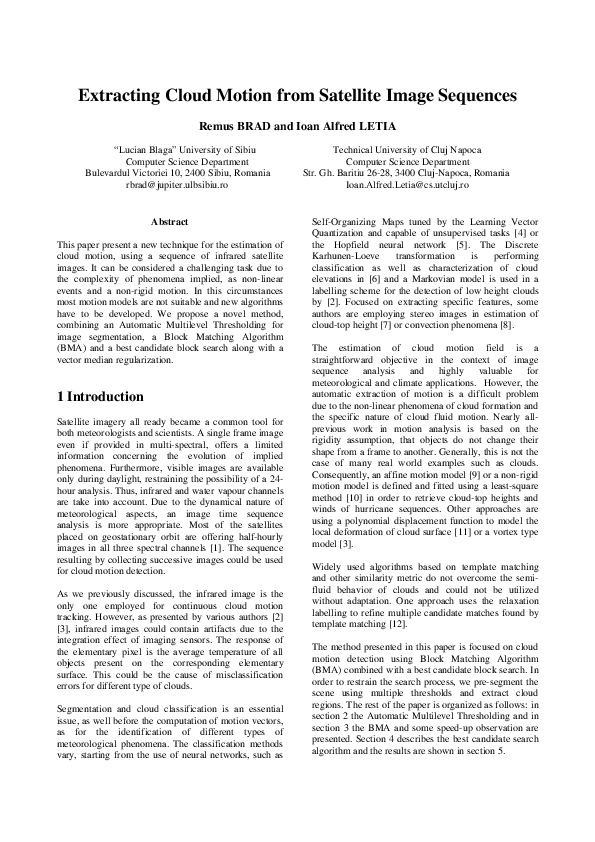 (PDF) Extracting cloud motion from satellite image sequences