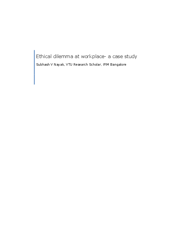 (DOC) Ethical Dilemma at workplace a case study