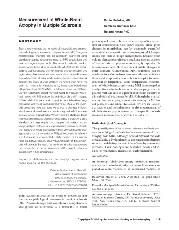 (PDF) Measurement of Whole-Brain Atrophy in Multiple Sclerosis