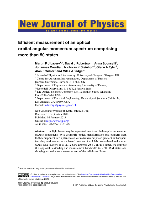 Pdf Efficient Measurement Of An Optical Orbital Angular Momentum