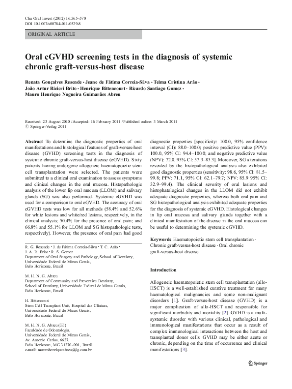 (PDF) Oral cGVHD screening tests in the diagnosis of systemic chronic ...