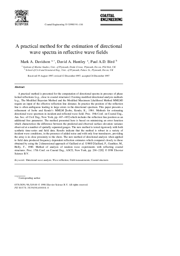 (PDF) A practical method for the estimation of directional wave spectra in reflective wave fields