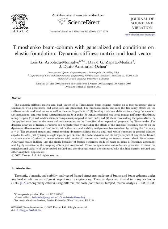 (PDF) Timoshenko Beam-Column with Generalized End Conditions and Nonclassical Modes of Vibration ...