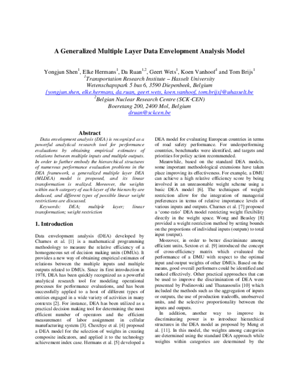 Pdf A Generalized Multiple Layer Data Envelopment Analysis Model