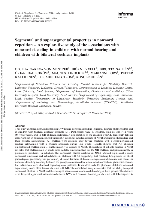 (PDF) Segmental and suprasegmental properties in nonword repetition - An explorative study of ...
