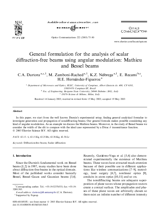 (PDF) General formulation for the analysis of scalar diffraction-free beams using angular ...