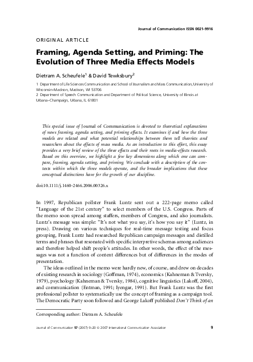 (PDF) Framing, Agenda Setting, and Priming: The Evolution of Three ...