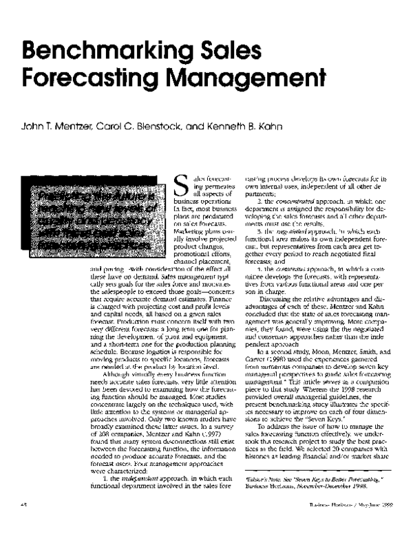 (PDF) Benchmarking sales forecasting management