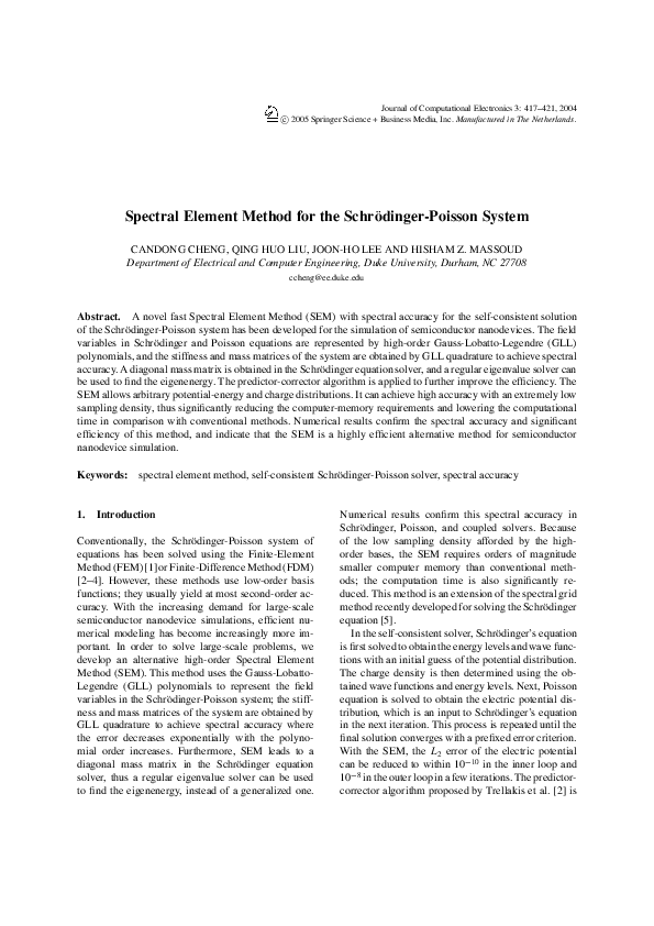 (PDF) Spectral element method for the Schrodinger-Poisson system