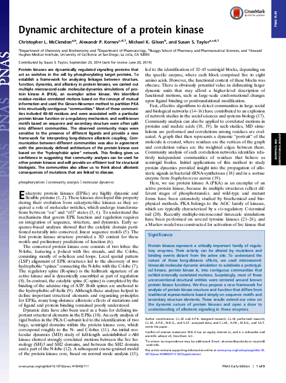 Pdf Dynamic Architecture Of A Protein Kinase