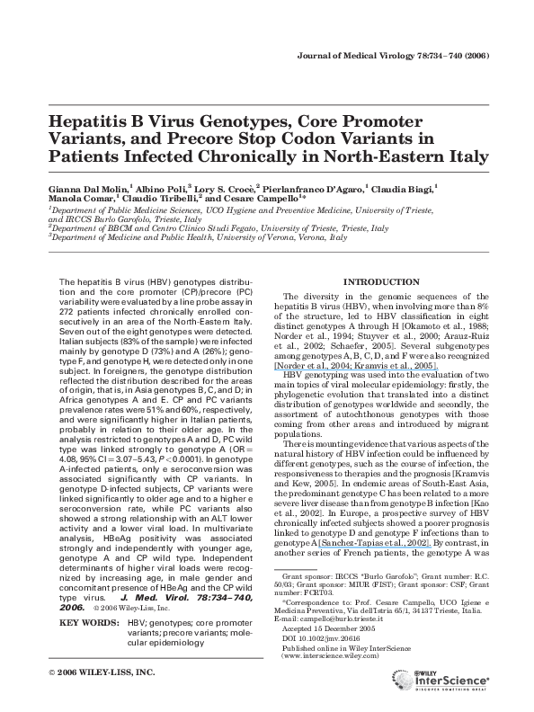(PDF) Hepatitis B virus genotypes, core promoter variants, and precore ...