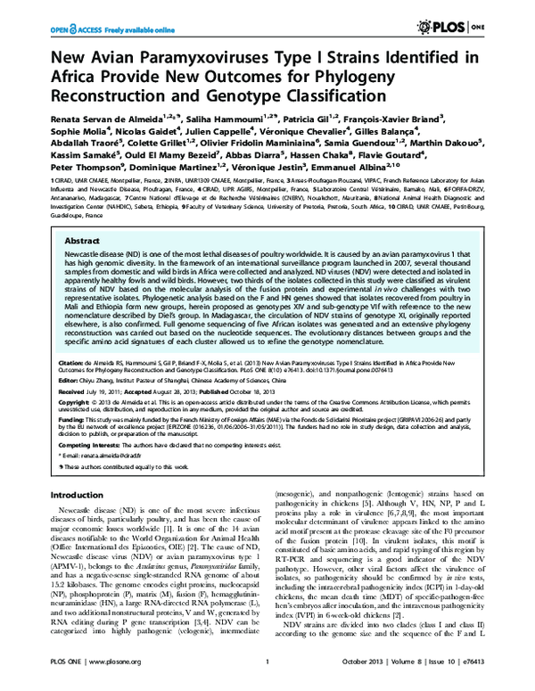 (PDF) New Avian Paramyxoviruses Type I Strains Identified in Africa ...