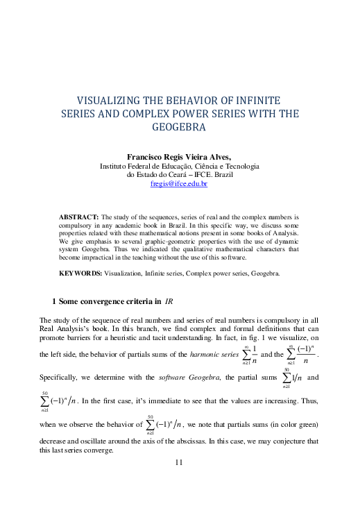 (PDF) VISUALIZING THE BEHAVIOR OF INFINITE SERIES AND COMPLEX POWER SERIES WITH THE GEOGEBRA