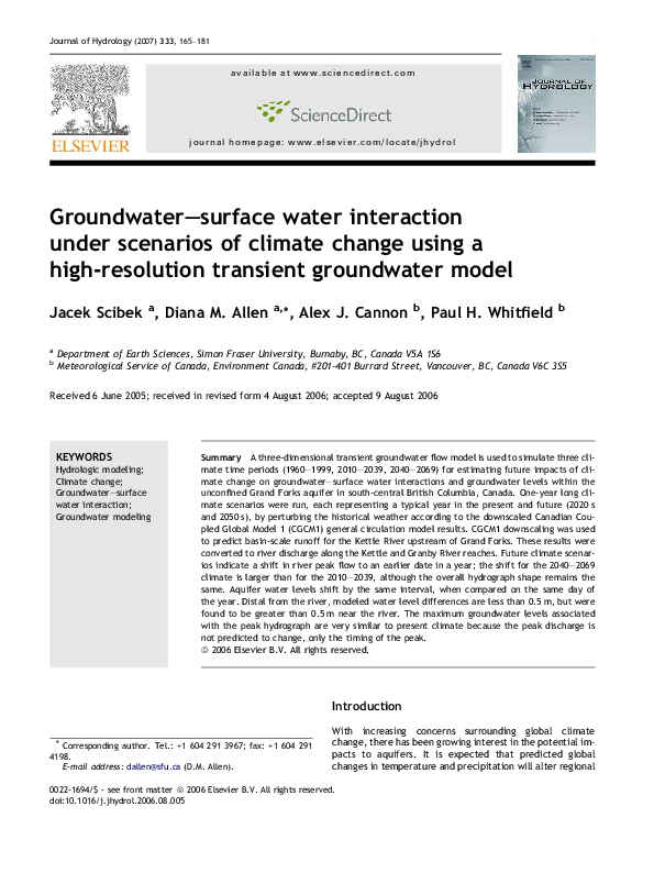(PDF) Groundwater–surface water interaction under scenarios of climate change using a high ...