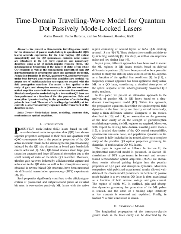 (PDF) Time-Domain Travelling-Wave Model for Quantum Dot Passively Mode ...