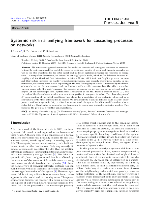 (PDF) Systemic risk in a unifying framework for cascading processes on ...