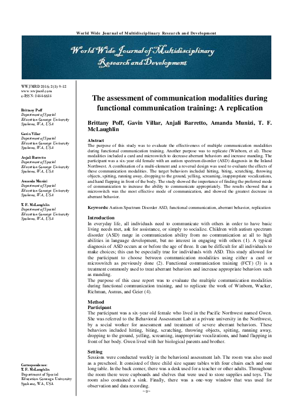 The assessment of communication modalities during functional ...