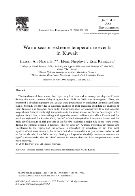 (PDF) Warm season extreme temperature events in Kuwait