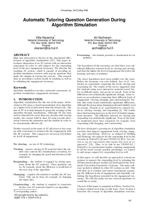 (PDF) Automatic tutoring question generation during algorithm simulation