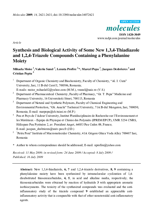 (PDF) Synthesis and Biological Activity of Some New 1,3,4-Thiadiazole and 1,2,4-Triazole ...