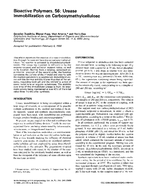 (PDF) Bioactive polymers. 56: Urease immobilization on ...