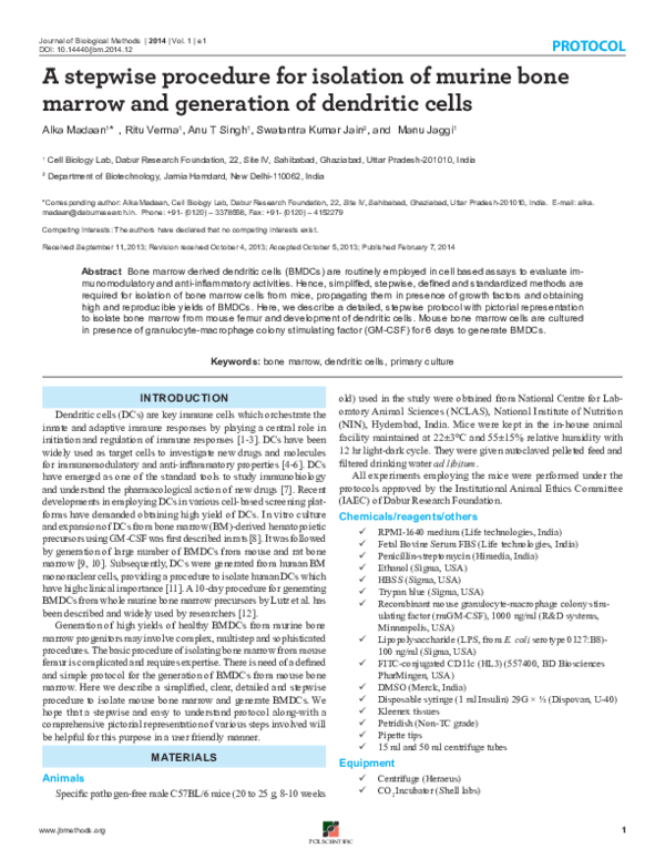 (PDF) A stepwise procedure for isolation of murine bone marrow and ...