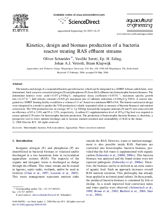 (PDF) Kinetics, design and biomass production of a bacteria reactor ...