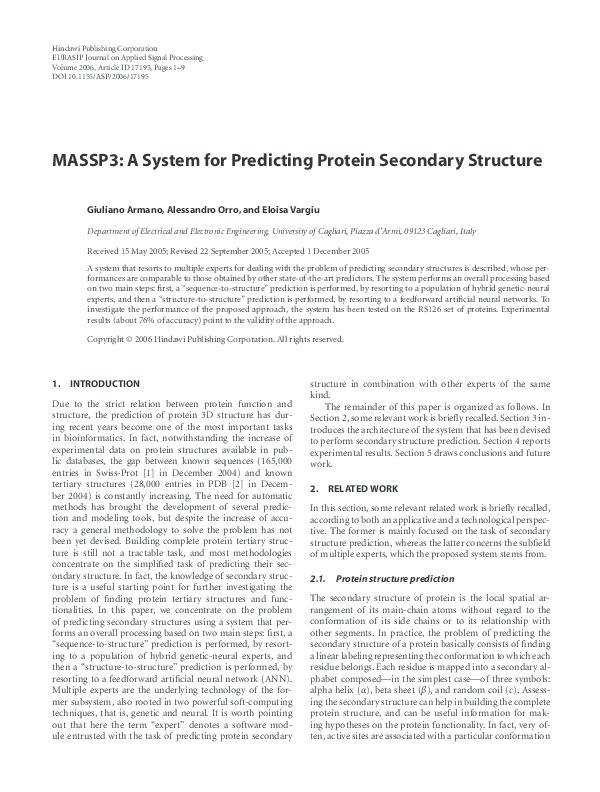 (PDF) MASSP3: A System for Predicting Protein Secondary Structure