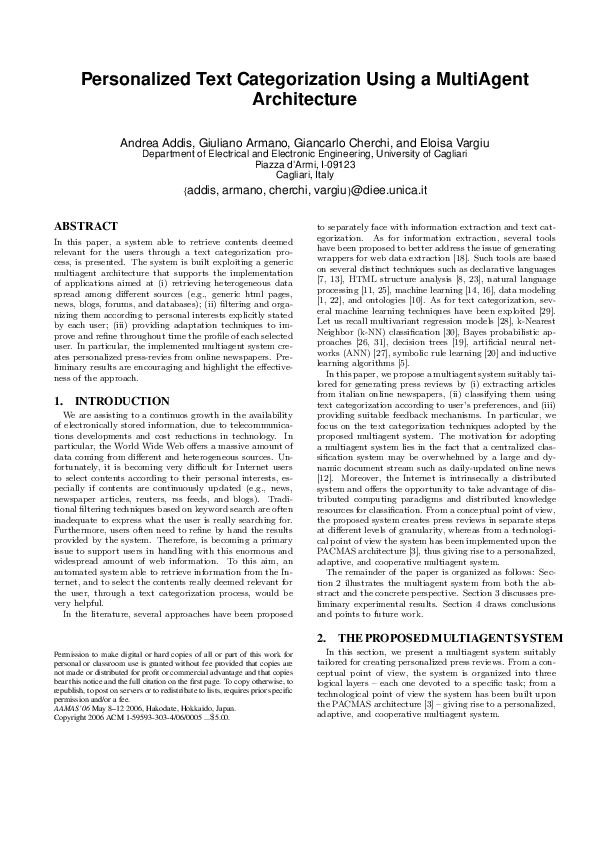 Pdf Personalized Text Categorization Using A Multiagent Architecture