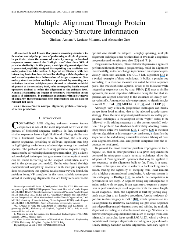 (PDF) Multiple Alignment Through Protein Secondary-Structure Information