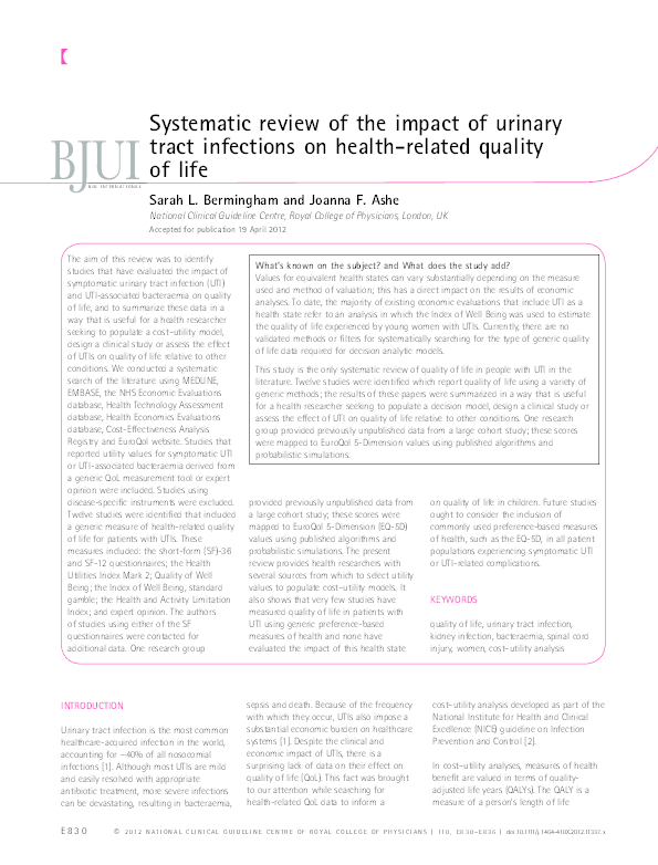 (PDF) Systematic review of the impact of urinary tract infections on ...