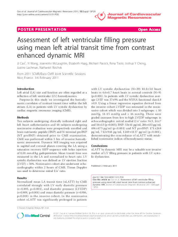 (PDF) Assessment of Left Ventricular Filling Pressure in Myocardial ...