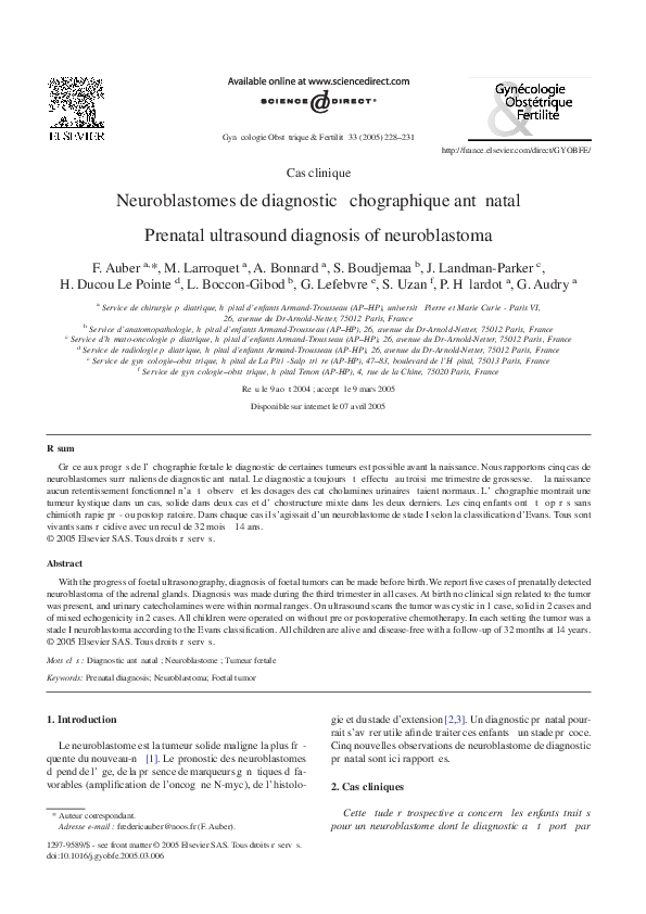 (PDF) [Prenatal ultrasound diagnosis of neuroblastoma] | Arnaud Bonnard ...